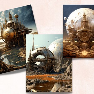 Printable Steampunk Planet Digital Paper, Steampunk Space Background ...