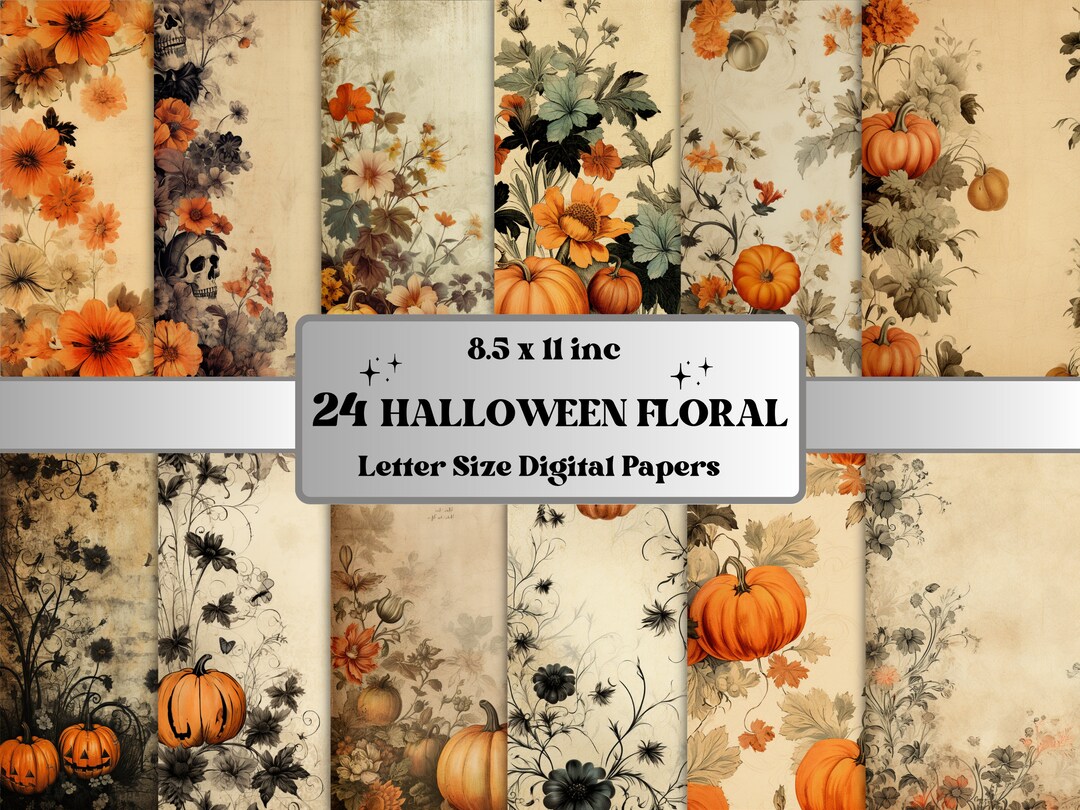 Printable Vintage Halloween Floral Digital Paper, Halloween Ephemera ...
