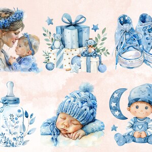 60 PNG Watercolor Baby Boy Newborn Clipart, Baby Shower for a Boy ...