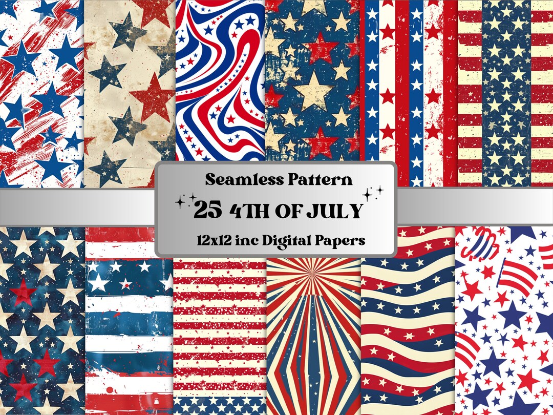 Seamless 4th of July Patriotic Digital Paper, America Independence Day ...