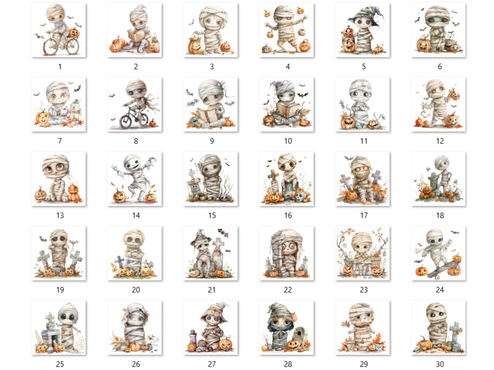 30 PNG Watercolor Halloween Mummy Clipart, Cute Creepy Halloween ...