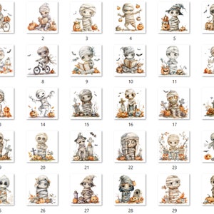 30 PNG Watercolor Halloween Mummy Clipart, Cute Creepy Halloween ...
