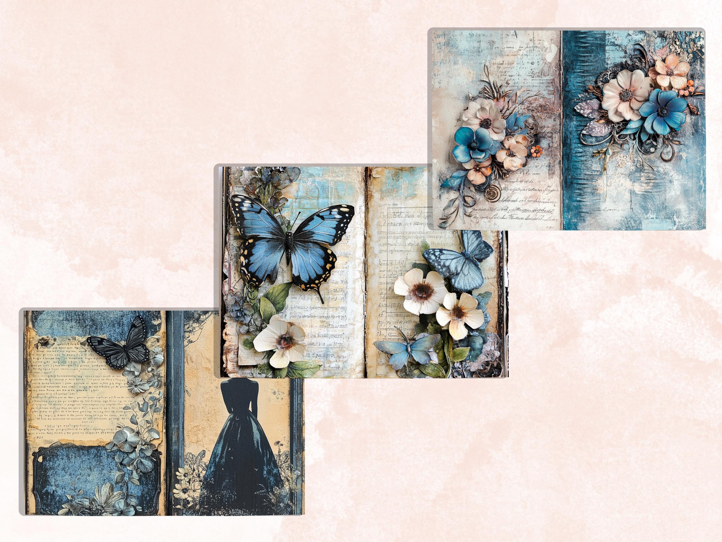 Blue Junk Journal Kit, Blue Pages Ephemera, Whimsical Collage Sheet ...