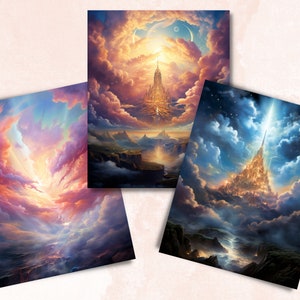 Printable Fantasy Clouds Digital Paper, Cloudy Sky Background, Sky ...