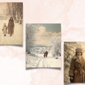 Printable Vintage Winter Photos Digital Paper, Retro Winter Old ...