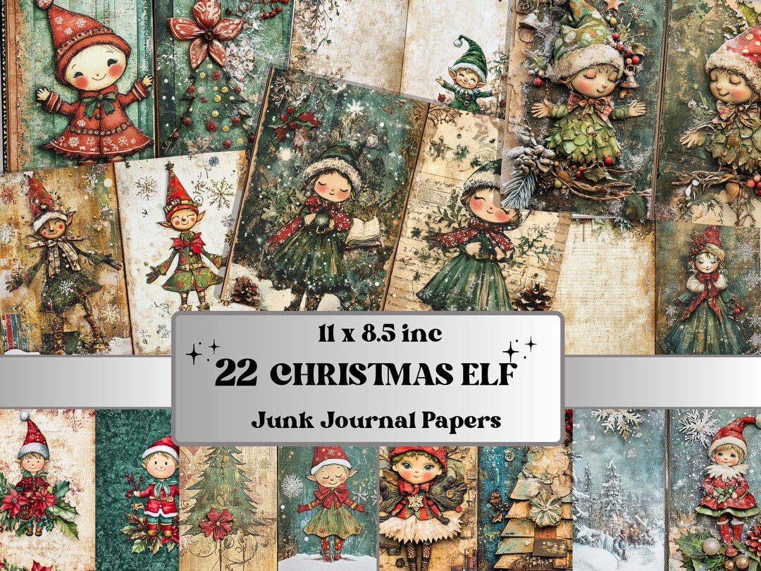 Whimsical Christmas Elf Junk Journal Kit, Elves Pages Ephemera, Xmas ...
