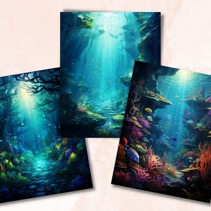 Printable Enchanted Underwater Digital Paper, Under the Sea Background ...
