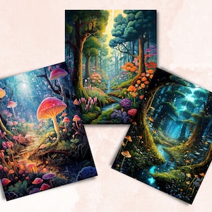 Printable Fantasy Enchanted Forest Digital Paper, Magical Mystery ...