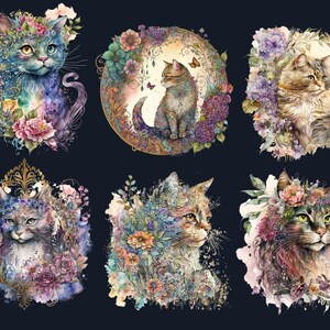 25 PNG Watercolor Floral Cats Clipart, Cat Clip Art Watercolour ...