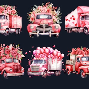 30 PNG Watercolor Valentine's Day Truck Clipart, Floral Valentines Day ...