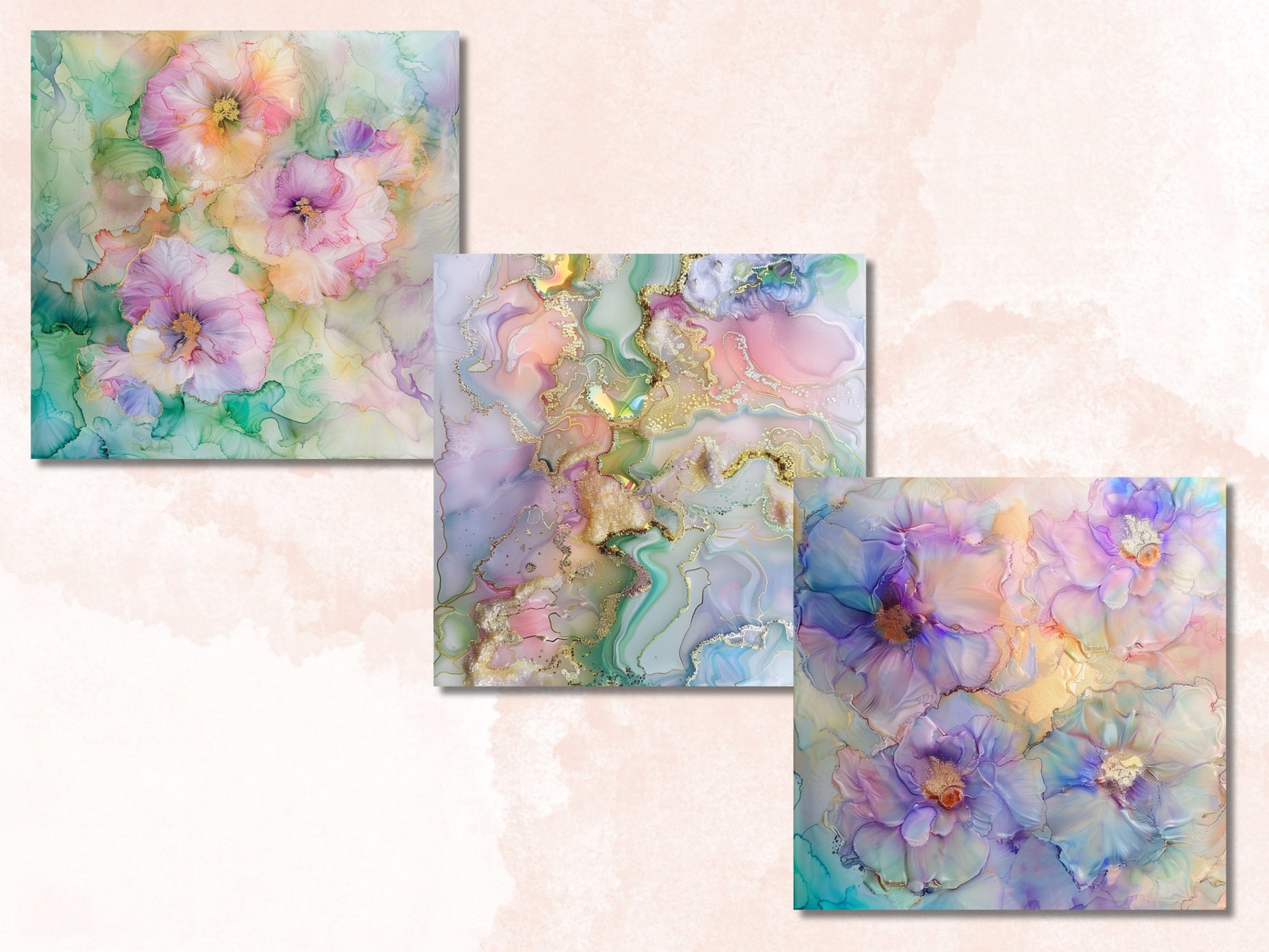 Spring Alcohol Ink Digital Paper Pack, Pastel Alcohol Ink Flowers ...