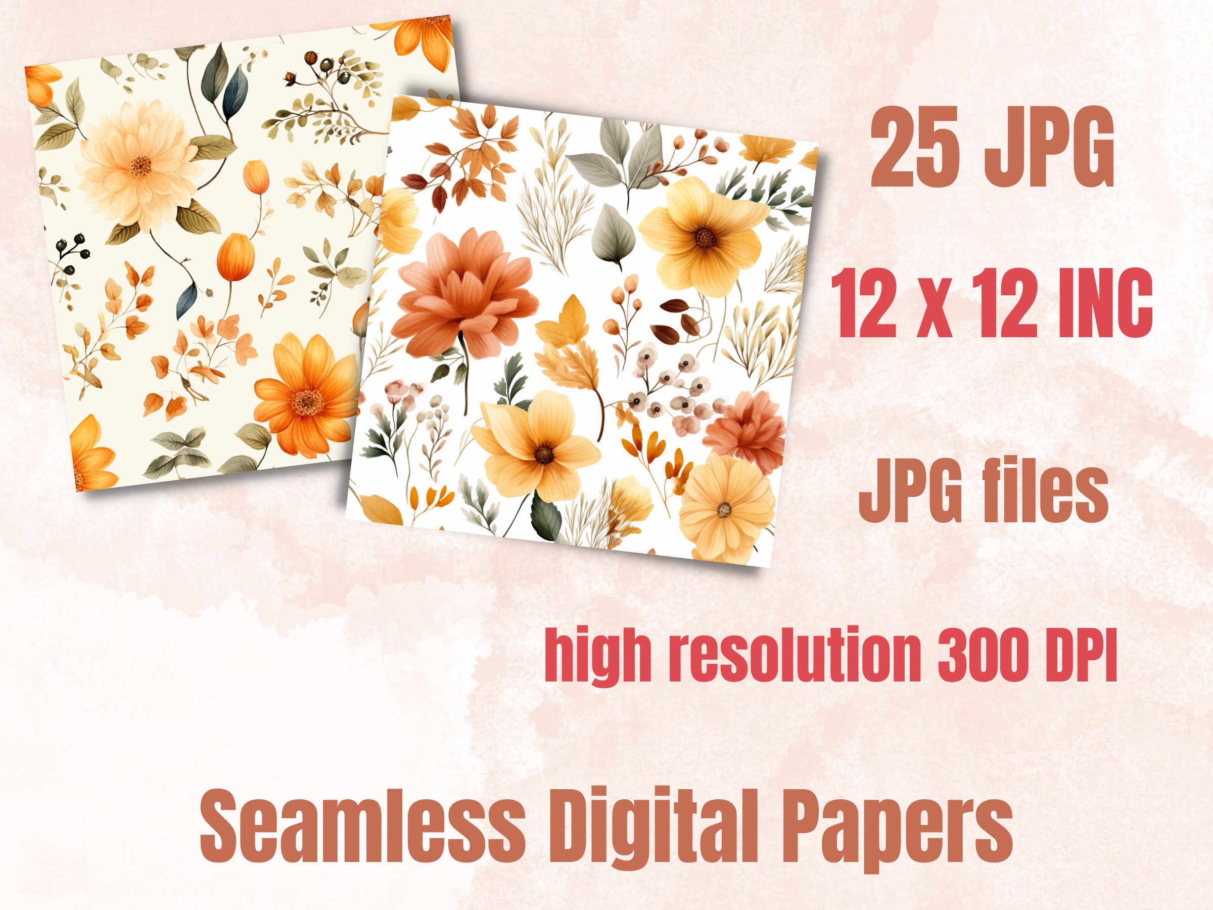 Seamless Watercolor Fall Flowers Digital Paper Pack, Autumn Leaves ...