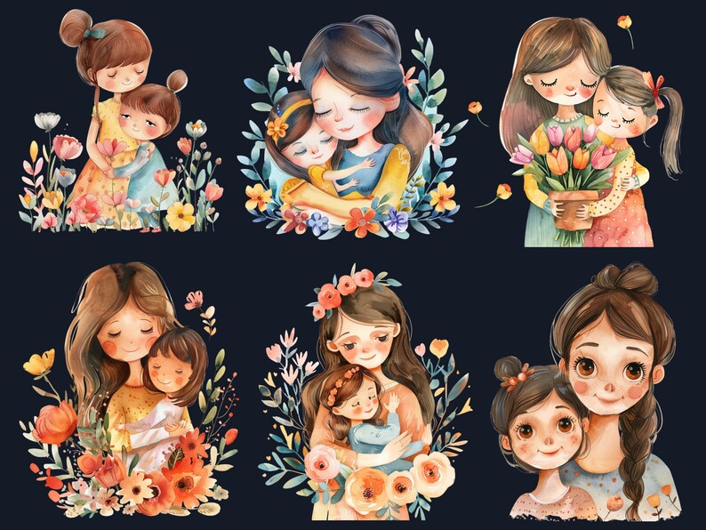 45 PNG Watercolor Cute Mother's Day Clipart, Kawaii Mothers Day ...