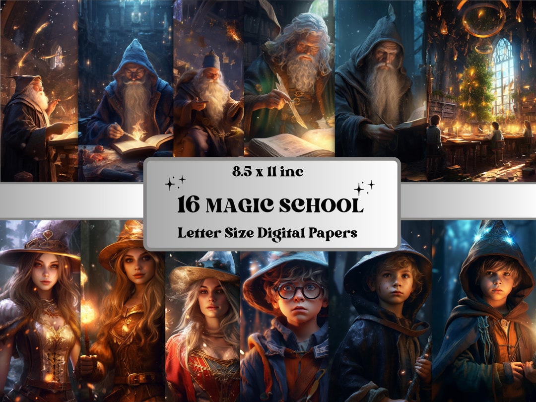 Printable Magic School Digital Paper, Wizard Academy Background ...