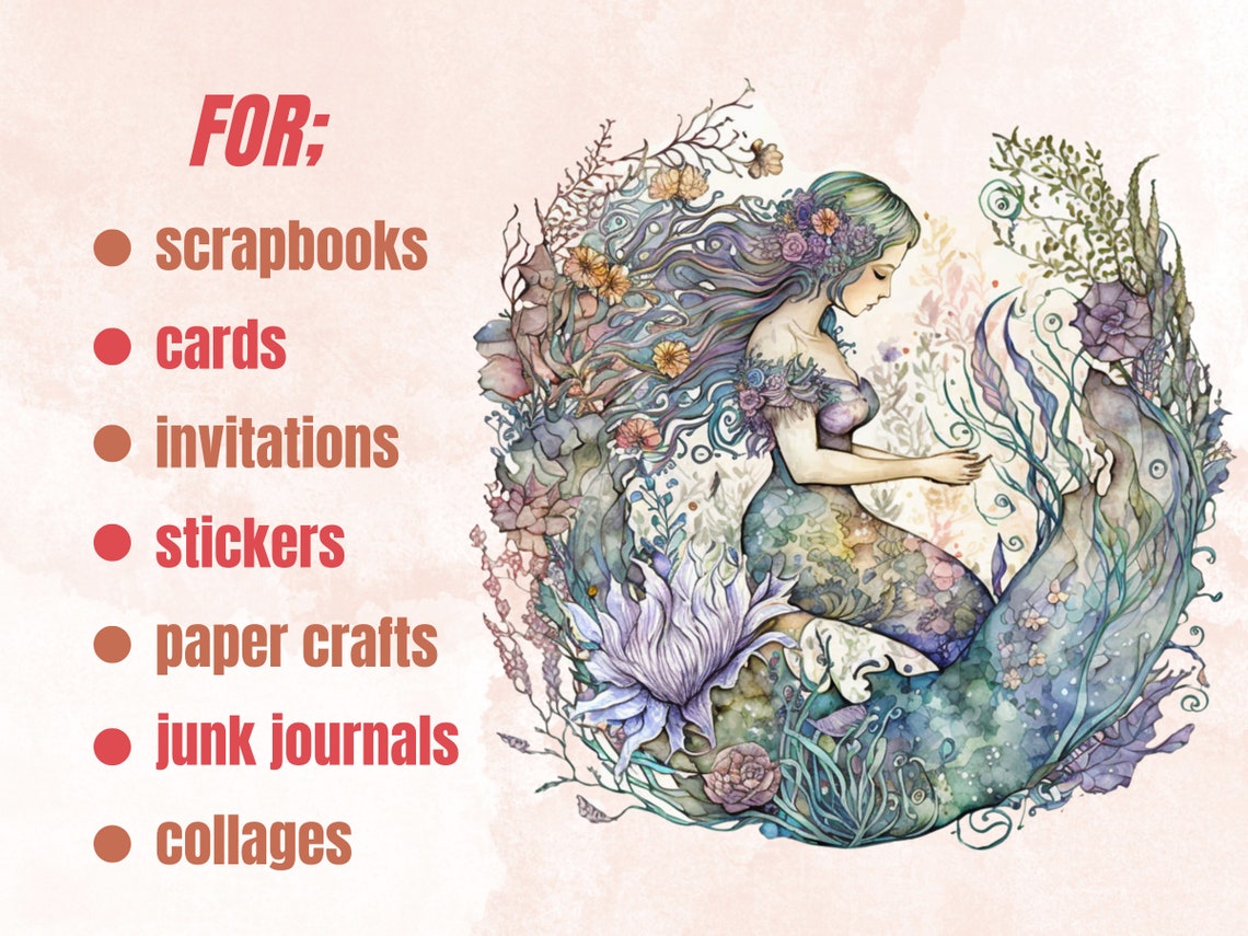 16 PNG Watercolor Elegant Mermaid Clipart, Mermaid Clip Art, Royal ...