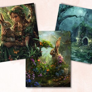 Printable Enchanted Ostara Digital Paper, Ostara Rabbit Ephemera ...