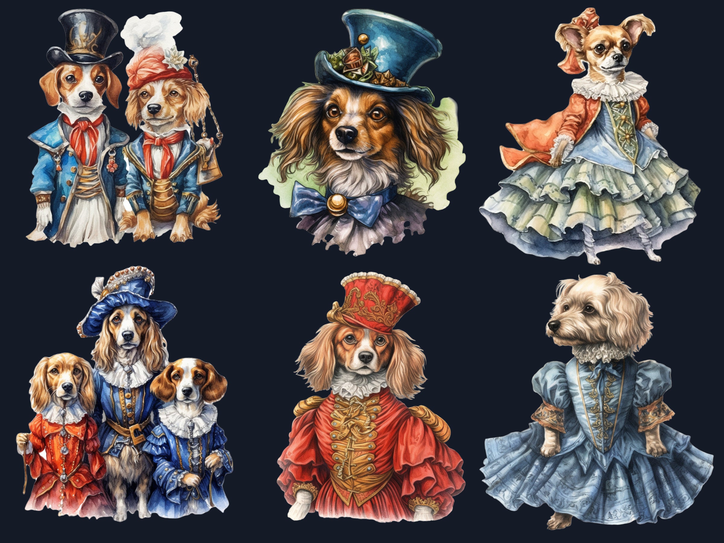 35 PNG Watercolor Fairytale Dogs Clipart Bundle, Fairy Tale Animal Clip ...