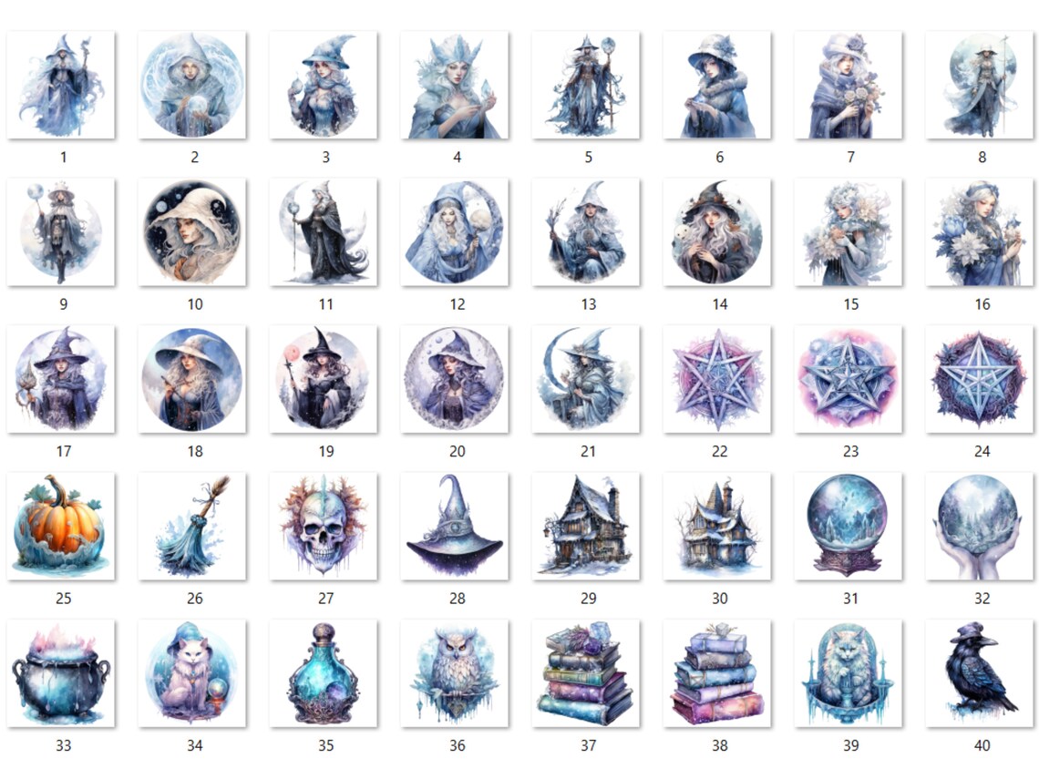 40 PNG Watercolor Ice Witch Clipart, Snow Witchcraft Clip Art, Witch ...