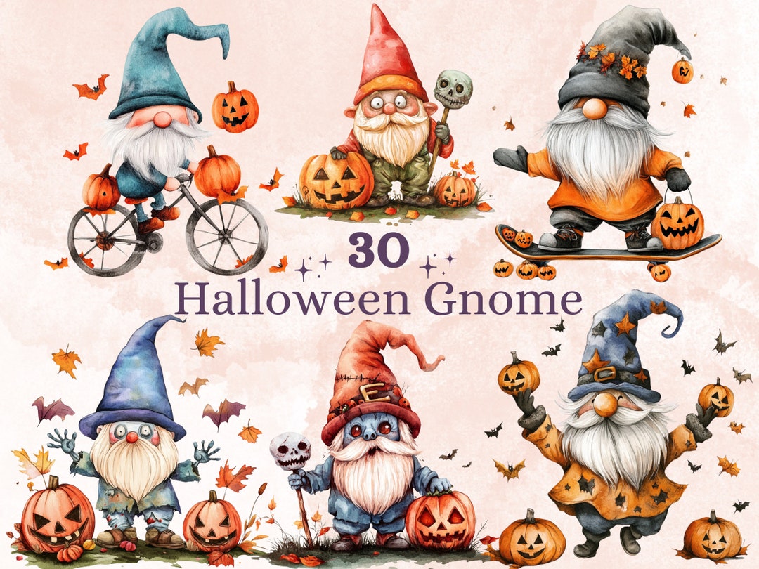 30 PNG Watercolor Cute Halloween Gnome Clipart, Funny Halloween ...