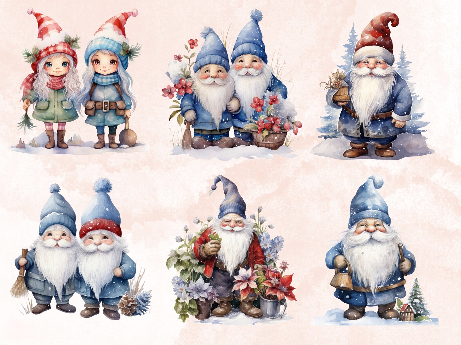 50 PNG Watercolor Winter Gnomes Clipart, Cute Winter Gnome ...