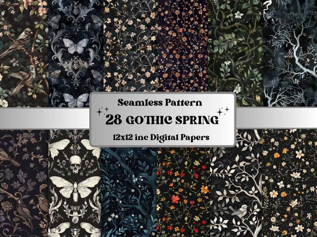 Seamless Gothic Spring Digital Paper, Spring Creepy Seamless Pattern ...