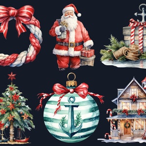 50 PNG Watercolour Nautical Christmas Clipart, Ocean Sea Christmas ...