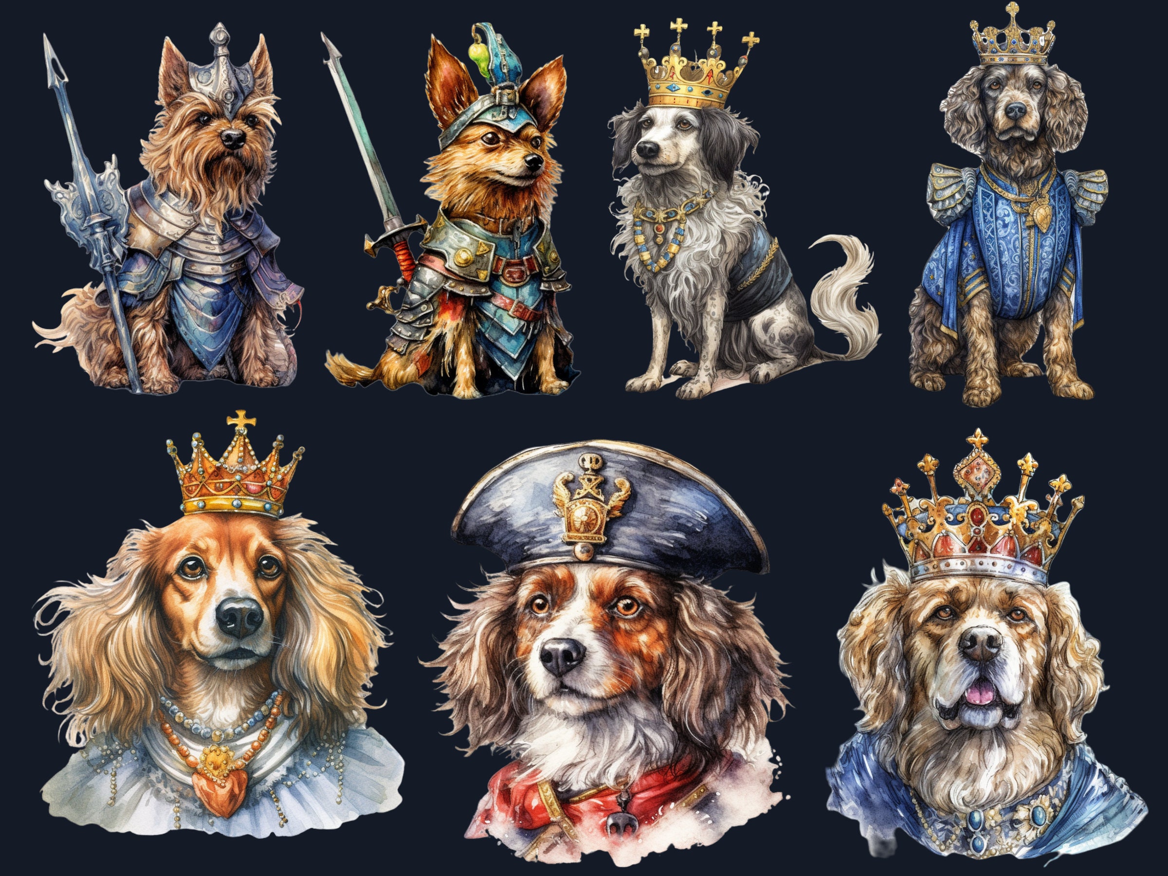 35 PNG Watercolor Fairytale Dogs Clipart Bundle, Fairy Tale Animal Clip ...