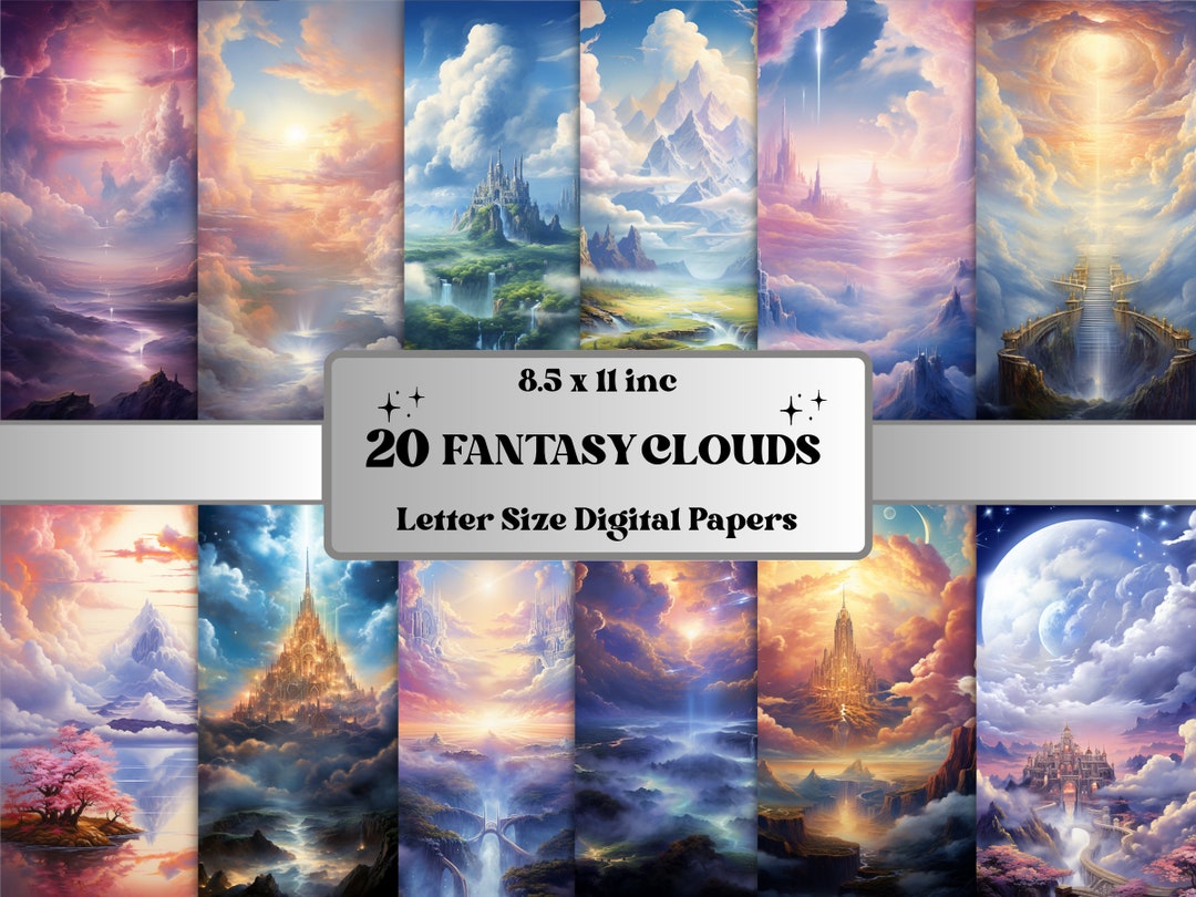 Printable Fantasy Clouds Digital Paper, Cloudy Sky Background, Sky ...