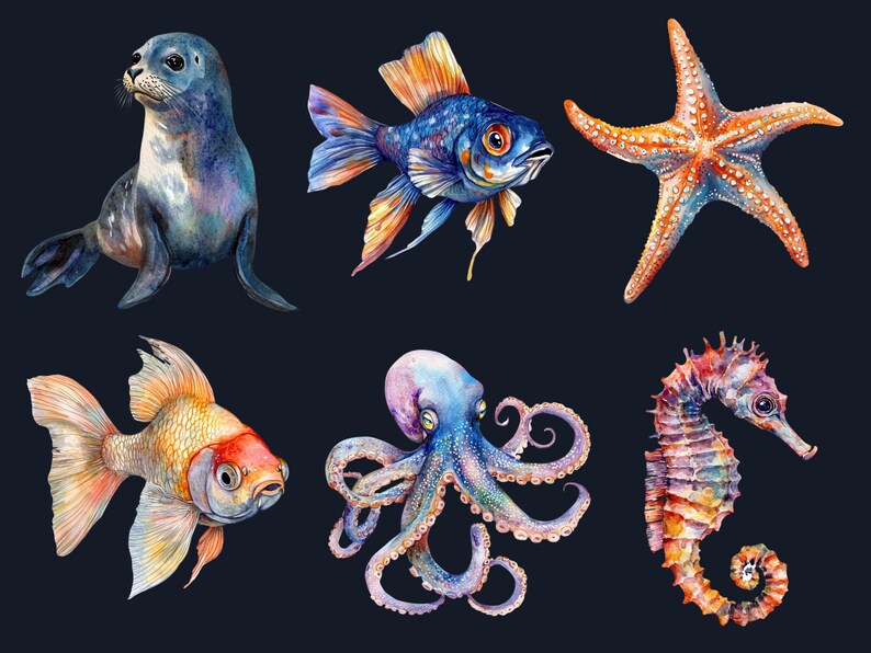 45 PNG Watercolor Underwater Clipart, Ocean Nursery Clip Art, Sea ...