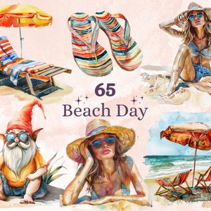65 PNG Watercolor Beach Day Clipart, Summer Girl Vacation Illustrations ...