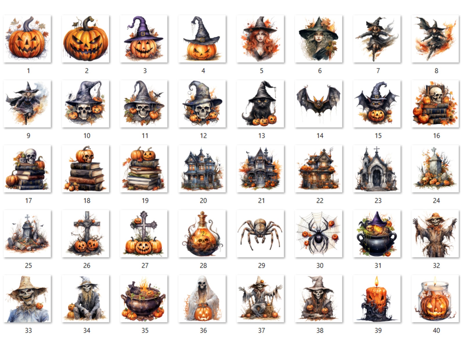 40 PNG Watercolour Halloween Bundle Clipart, Happy Halloween ...