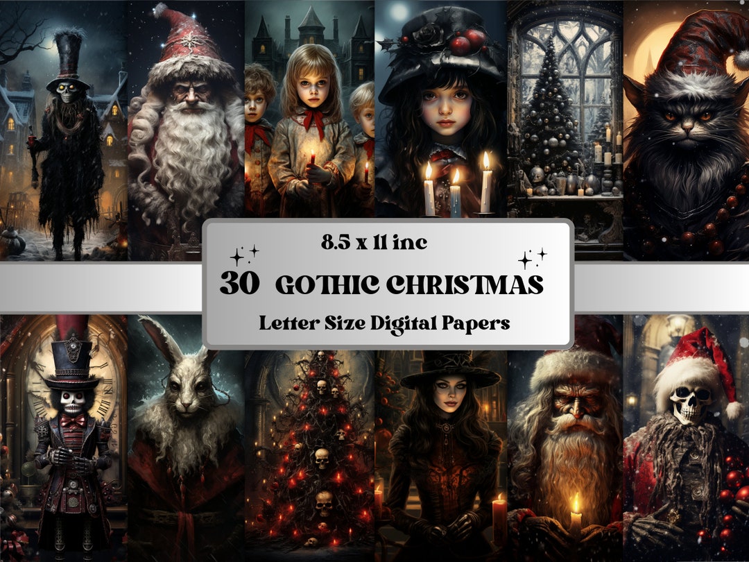 Printable Gothic Christmas Digital Paper, Spooky Dark Christmas Scenes ...