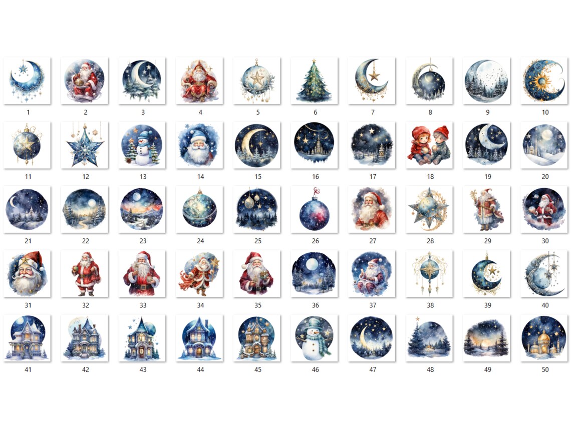 50 PNG Watercolour Celestial Christmas Clipart, Fantasy Christmas Sky ...