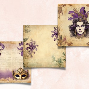 Printable Vintage Mardi Gras Digital Paper, Mardi Gras Shrove Ephemera ...