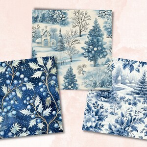 Printable Blue Christmas Digital Paper, Pastel Christmas Ephemera ...