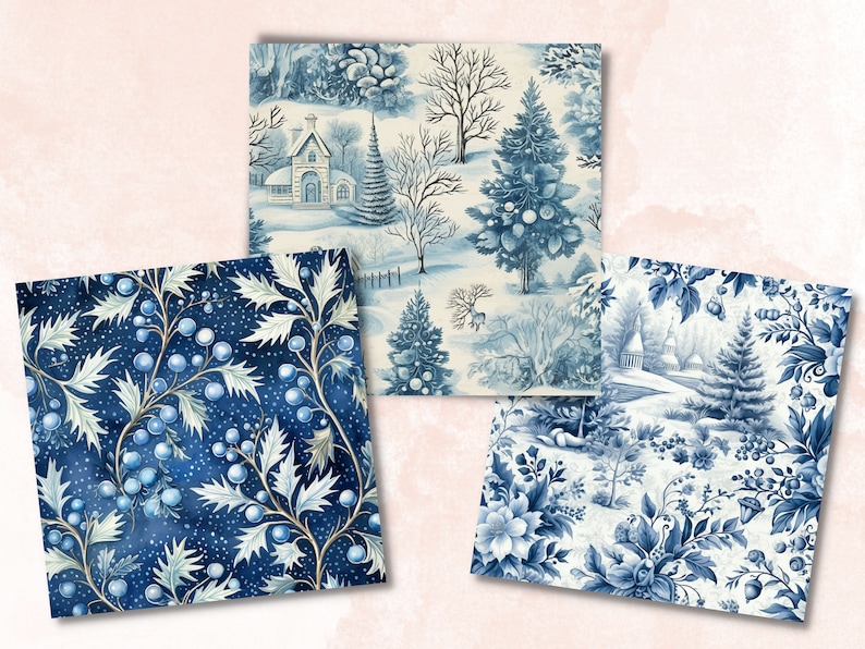 Printable Blue Christmas Digital Paper, Pastel Christmas Ephemera ...