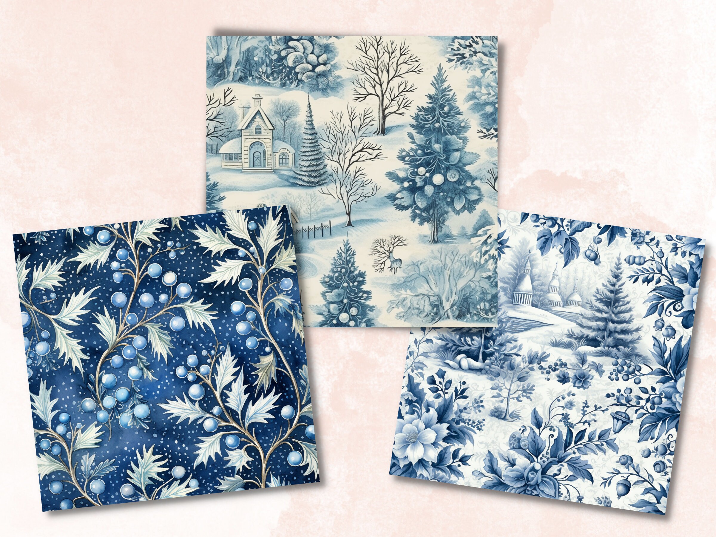Printable Blue Christmas Digital Paper, Pastel Christmas Ephemera ...