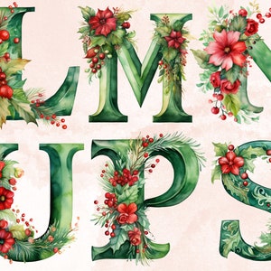 26 PNG Watercolour Green Christmas Alphabet Clipart, Christmas Letters ...