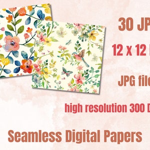 Seamless Watercolor Spring Digital Paper, Spring Botanical Seamless ...