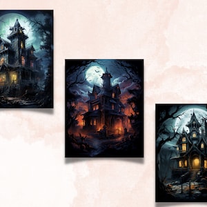 Printable Haunted Mansion Digital Paper, Halloween Houses Background ...