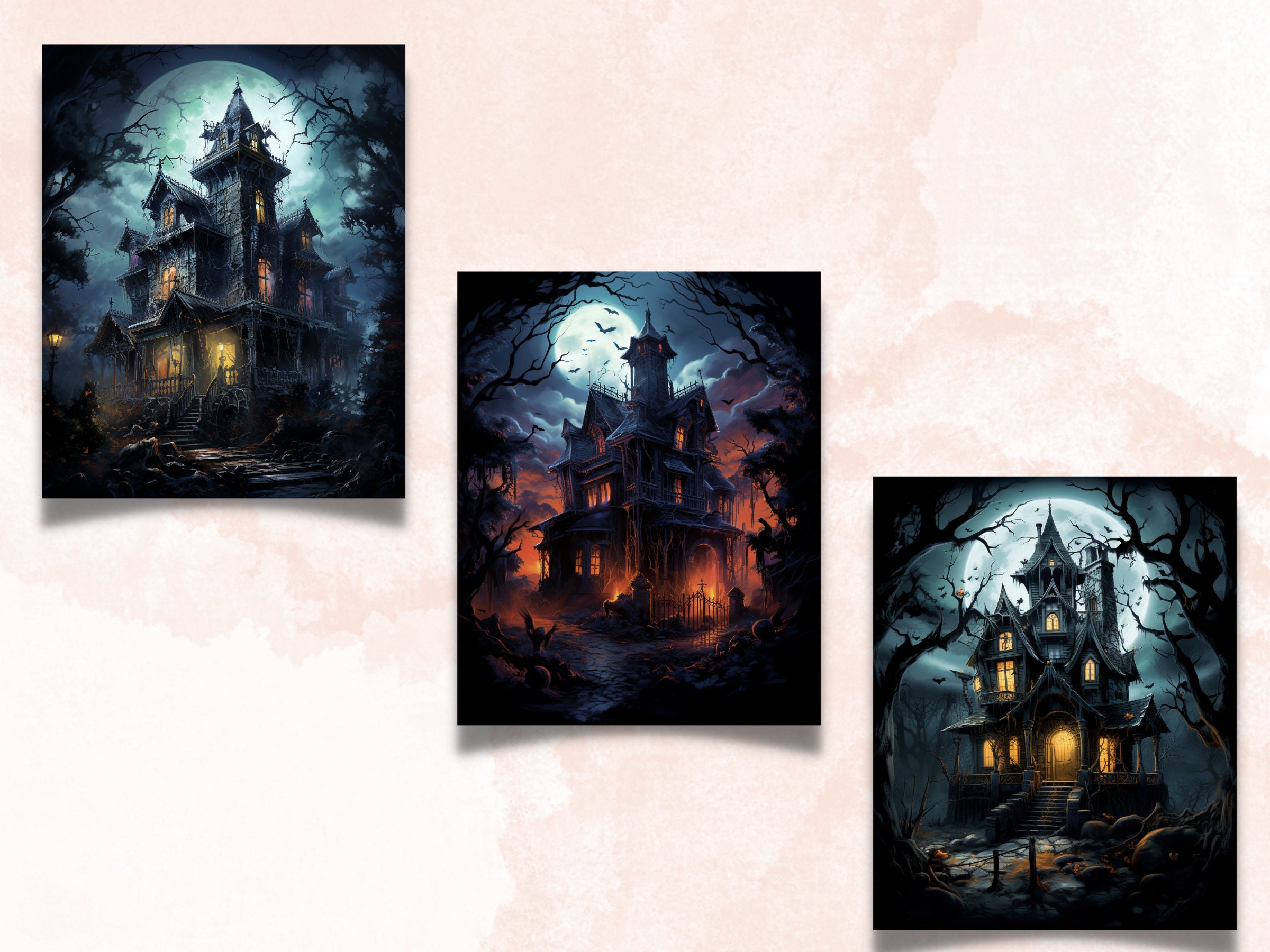 Printable Haunted Mansion Digital Paper, Halloween Houses Background ...