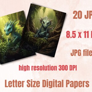 Printable Baby Forest Dragons Digital Paper, Little Dragon Digital ...