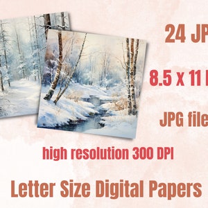 Printable Winter Woodland Landscape Digital Paper, Winter Wonderland ...