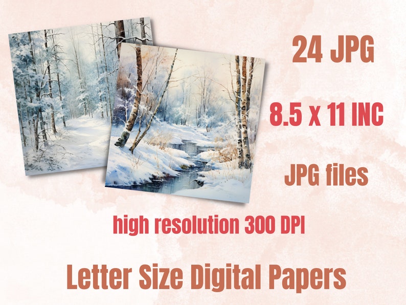 Printable Winter Woodland Landscape Digital Paper, Winter Wonderland ...