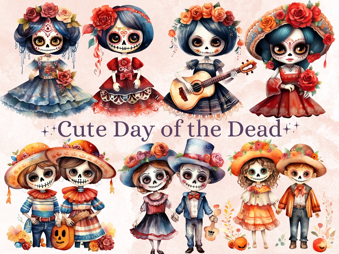 40 PNG Watercolor Cute Day of the Dead Clipart, Día De Los Muertos ...