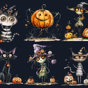 50 PNG Watercolor Quirky Halloween Bundle Clipart, Whimsical Halloween ...