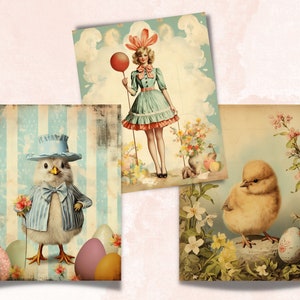 Printable Vintage Easter Digital Paper, Retro Spring Ephemera Collage ...