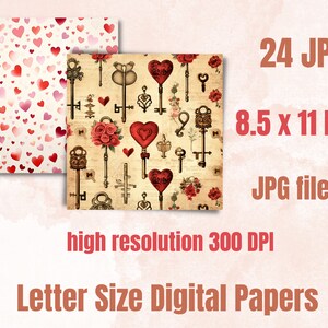 Printable Valentine's Day Digital Paper, Romantic Valentine Ephemera ...
