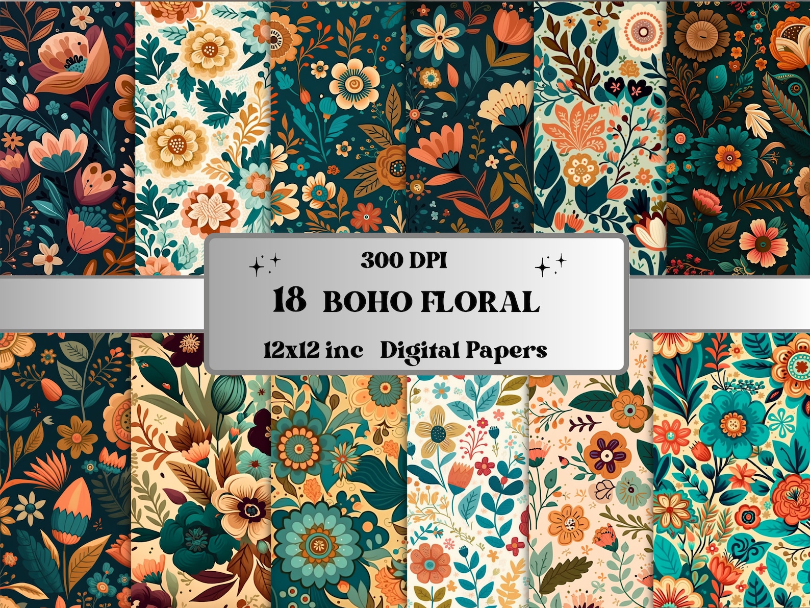 Boho Floral Digital Paper, Boho Flowers Paper Pack, Floral Journal and ...