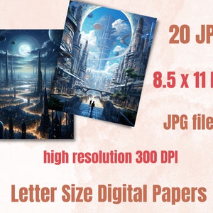 Printable Futuristic City Digital Paper, Futurism Art Background ...